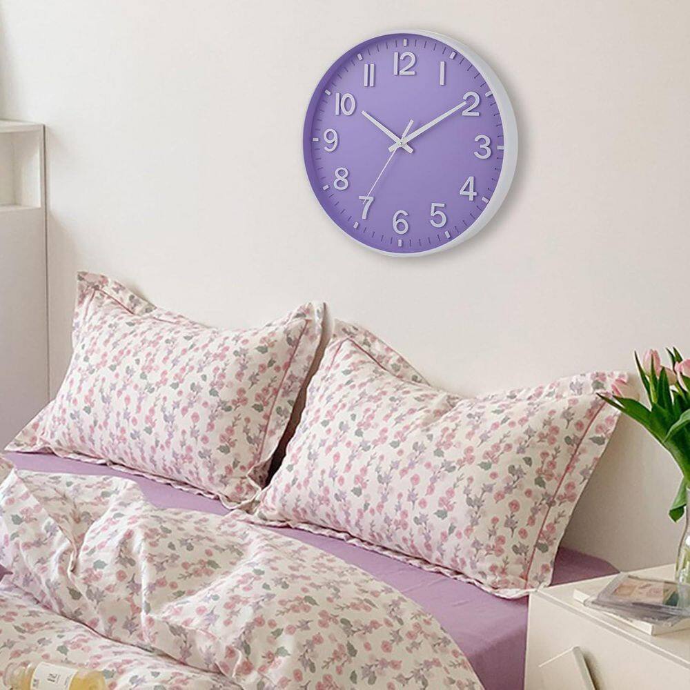 12 in. Light Purple Silent Non-Ticking Modern Wall Clock YAHRRS - The ...