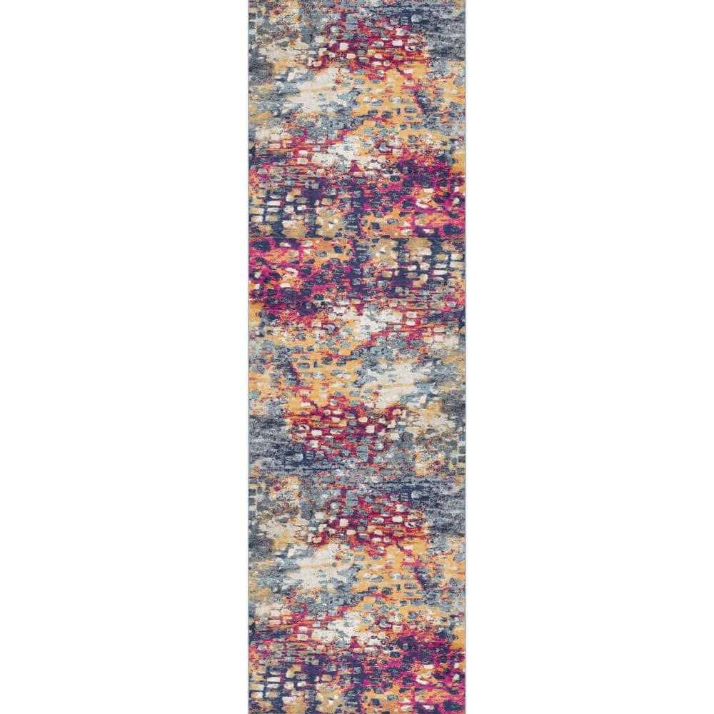 Rug Branch Savannah Yellow Blue, Abstract 2 ft. x 19 ft. Boho Indoor ...