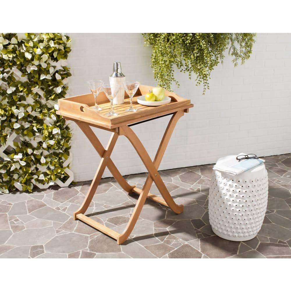 SAFAVIEH Covina Teak Brown Wood Patio Tray Table PAT6716A - The Home Depot