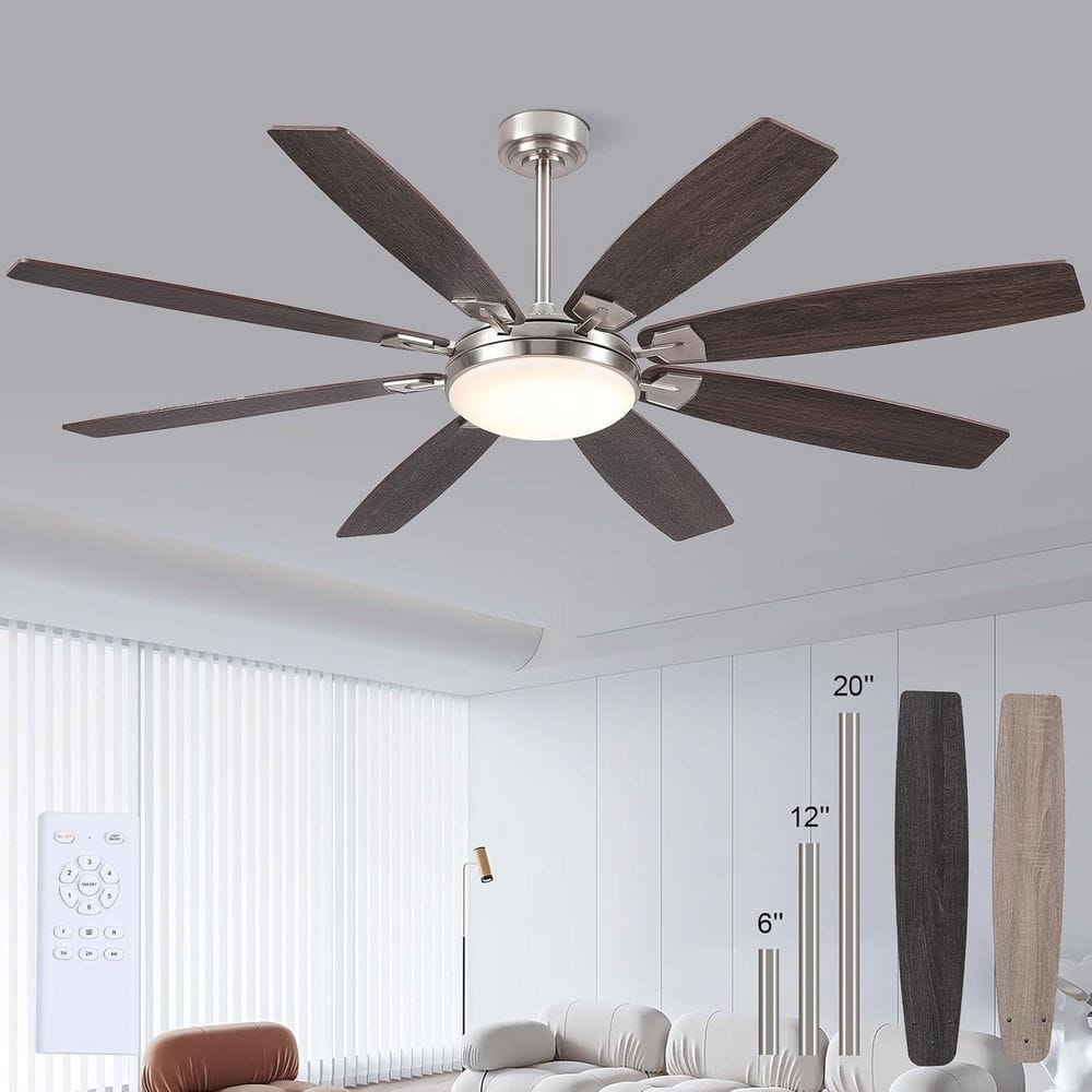Kviflon 66 in. Indoor/Outdoor Modern Nickel 6 Speed Ceiling Fans with ...