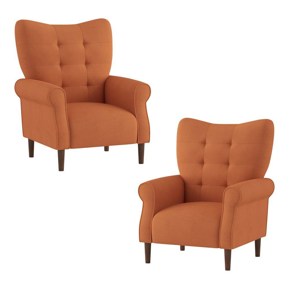 EVERGLADE HOME Cecily Orange Velvet Tufted Back Club Accent Chair (Set ...