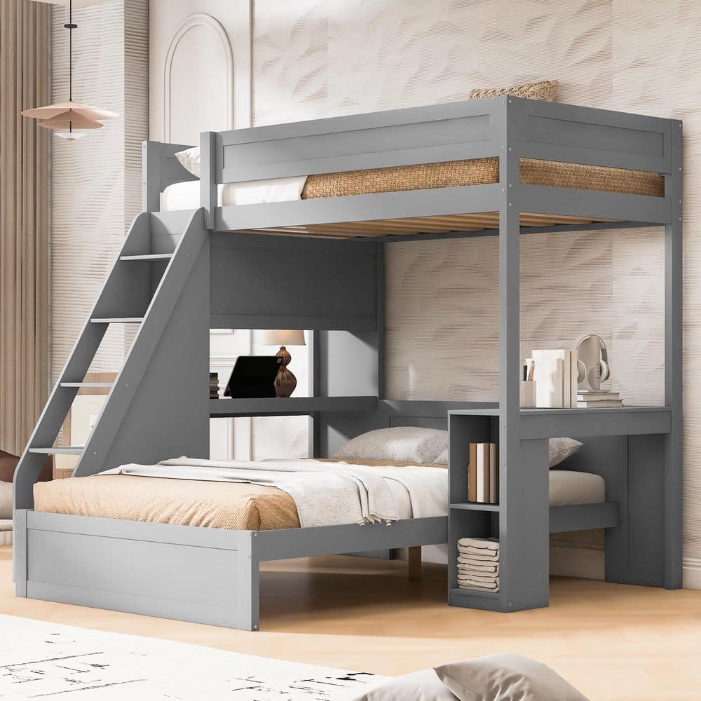 Noble House Riley Gray Wood Frame Twin XL over Full Bunk Bed Platform ...