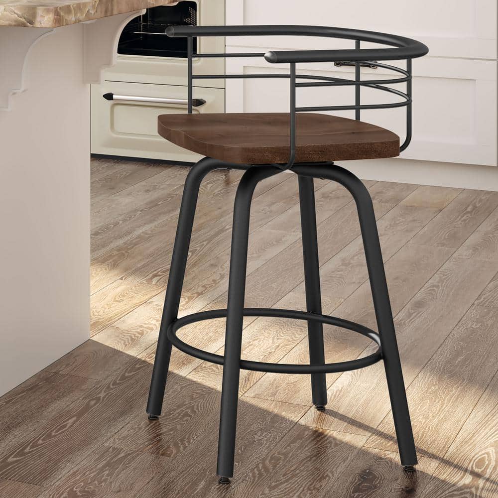 Amisco Brisk 26 in. Brown Wood / Black Metal Swivel Counter Stool 41293 ...
