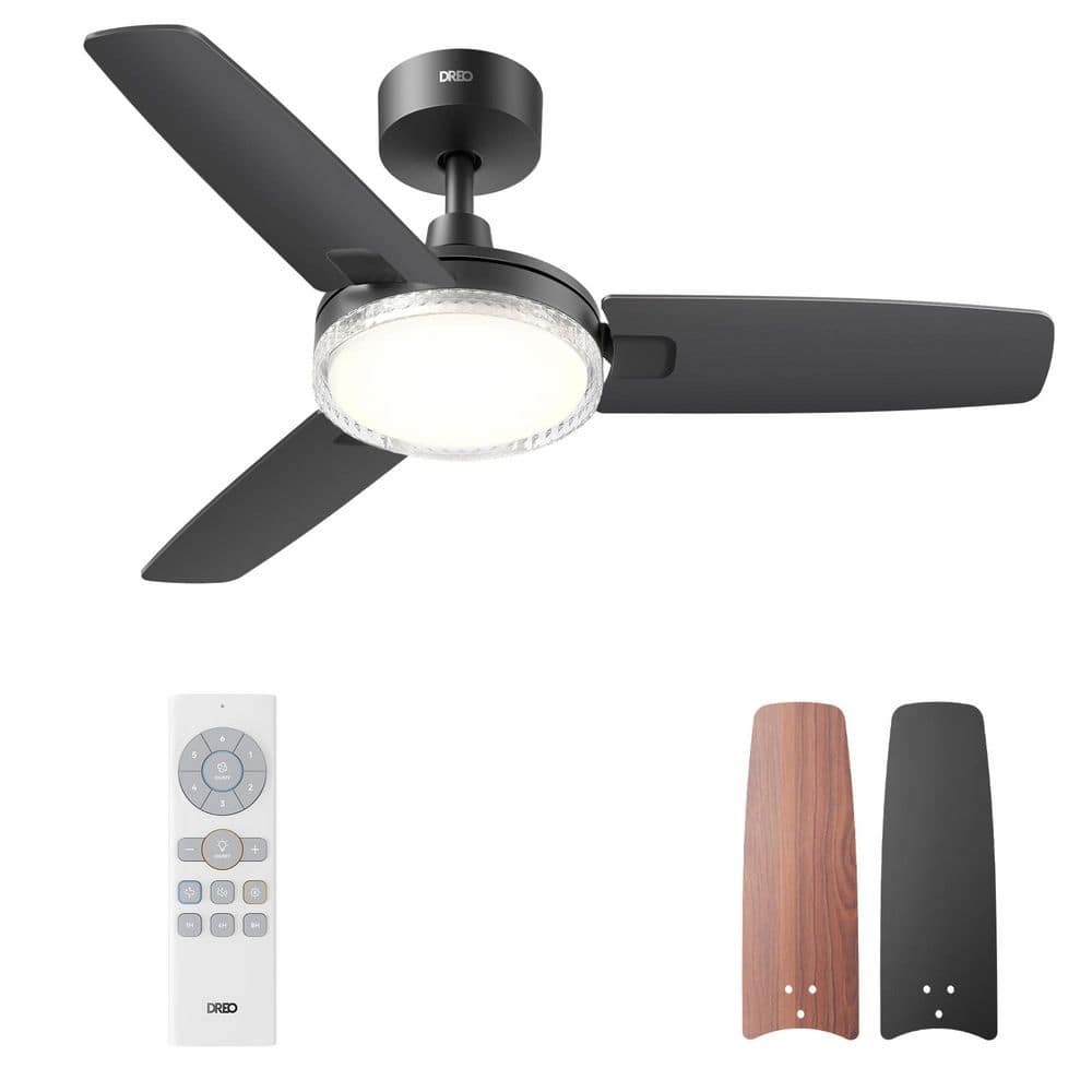 DREO 42 in. Indoor Black Standard Ceiling Fan, Downrod Mount with Light ...