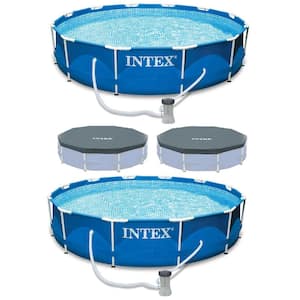 Intex Round 12 ft. Metal Frame Swimming Pool with Filter Pump (2-Pack ...
