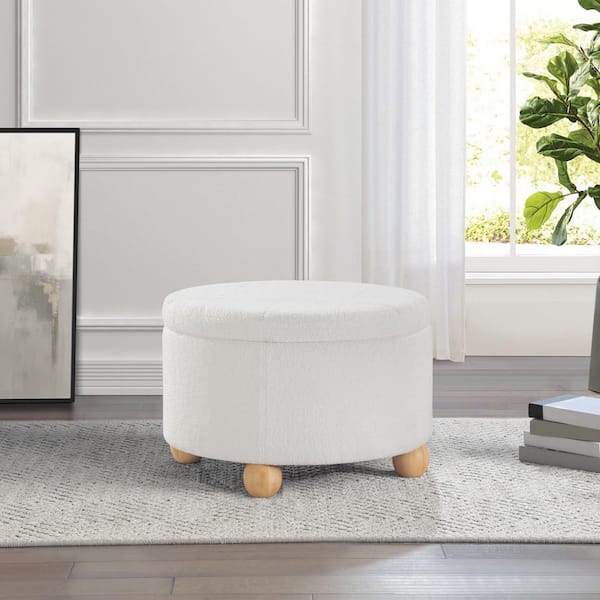 OSP Home Furnishings Baynes Storage Ottoman in Ivory Sherpa Fabric BNS ...