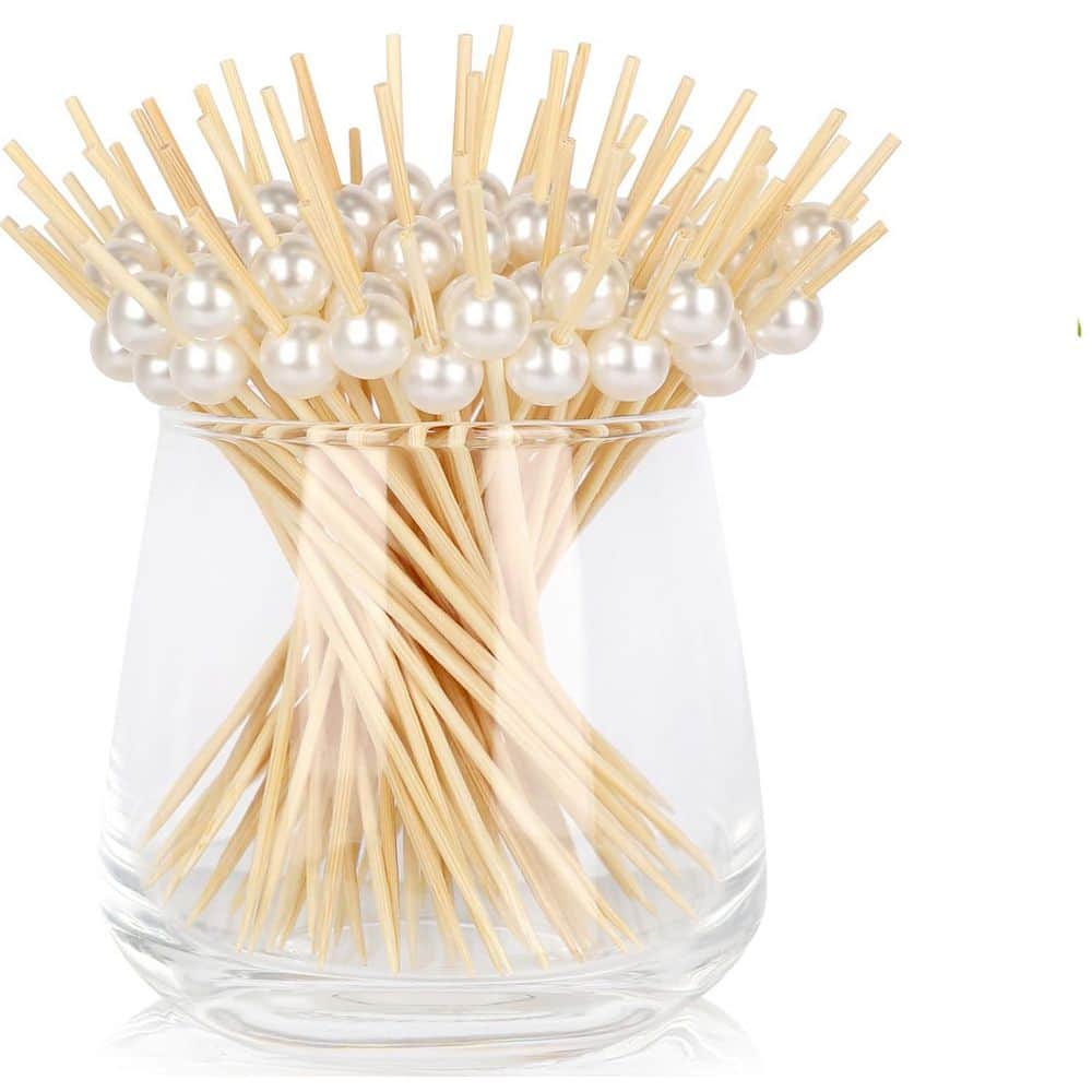 Lynzavix White Pearl Cocktail Picks Bamboo Disposable Toothpicks for ...