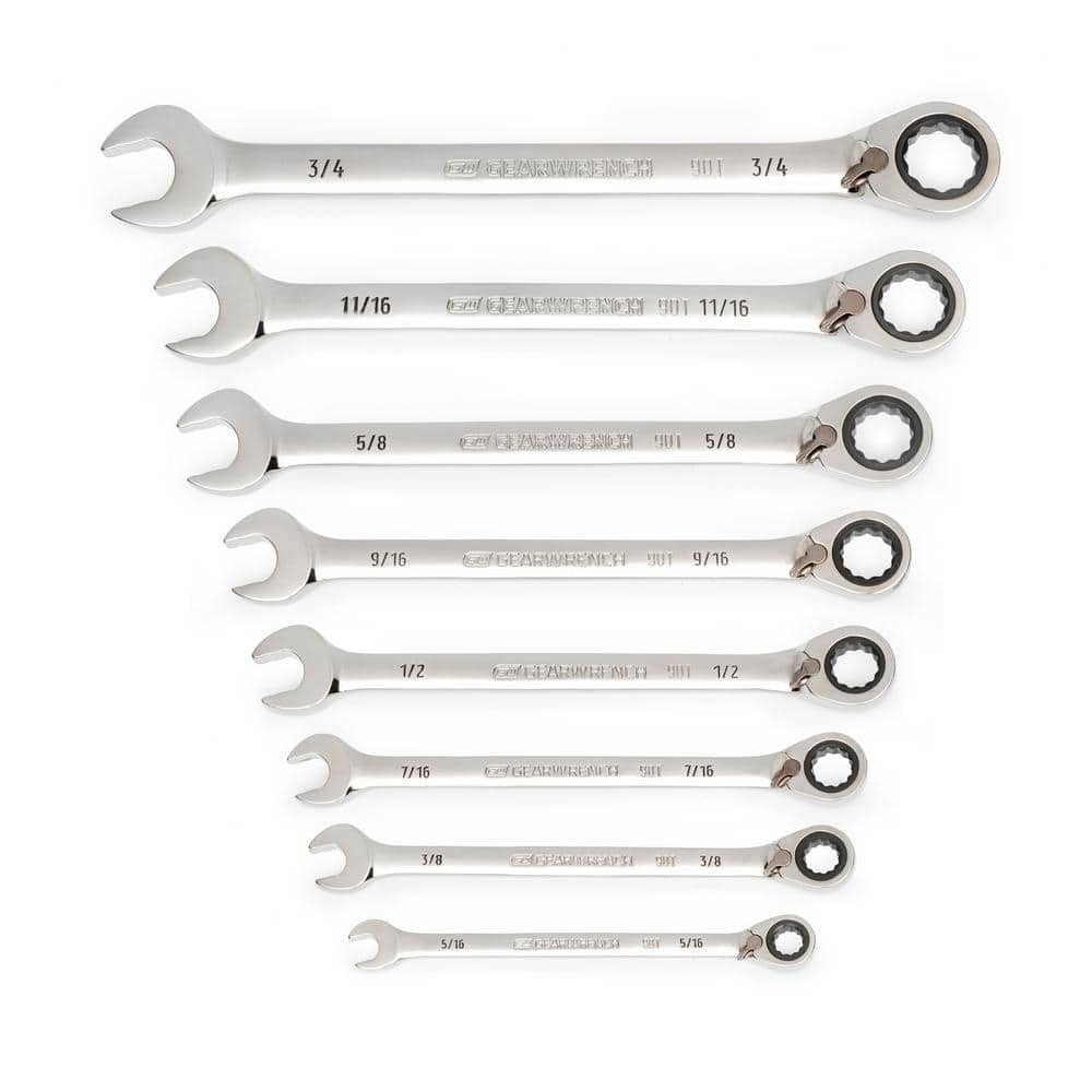 GEARWRENCH SAE 90-Tooth Reversible Combination Ratcheting Wrench Set (8 ...