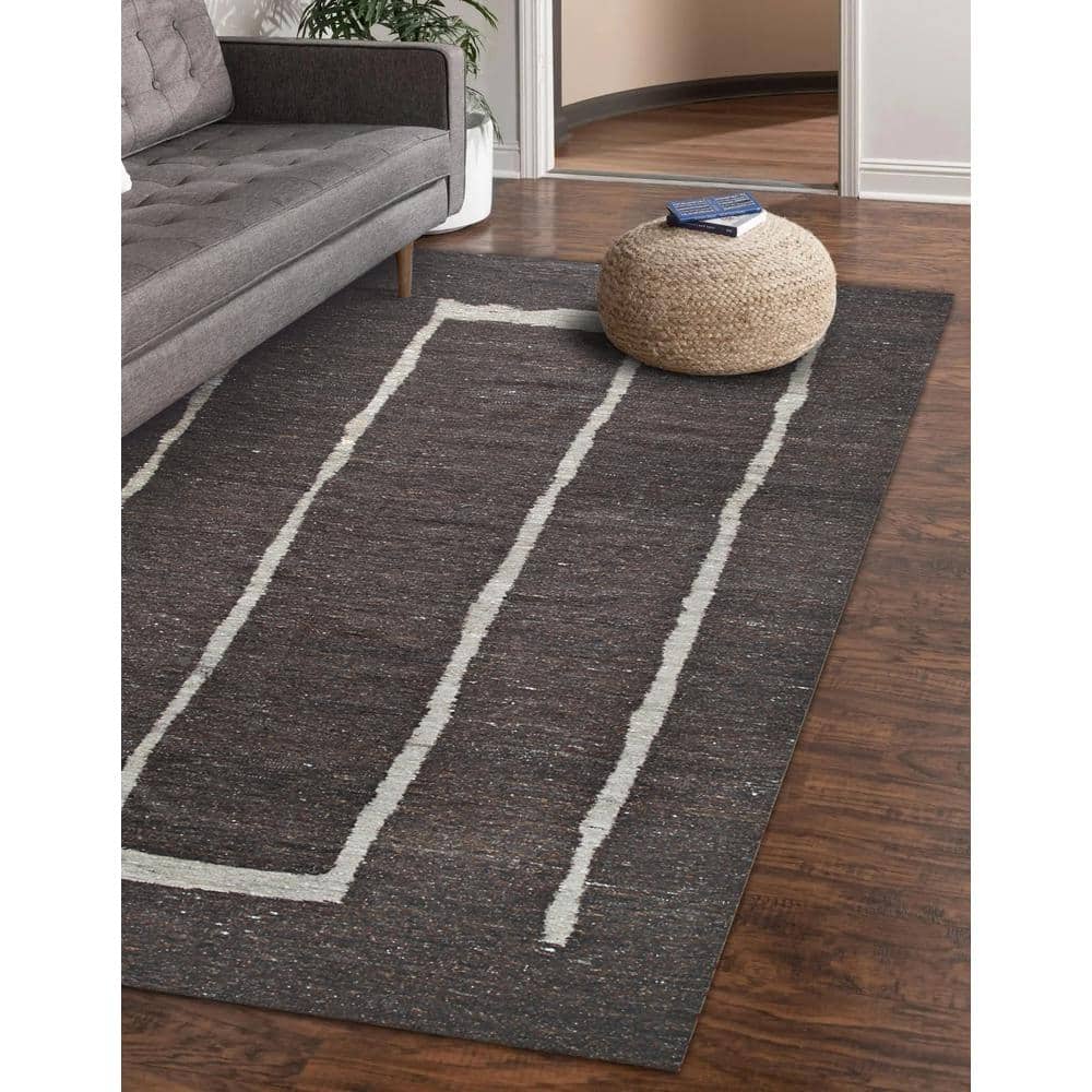 EORC Brown Hand-Woven Wool Contemporary Natural Wool Flat Rug, 4 ft. x ...