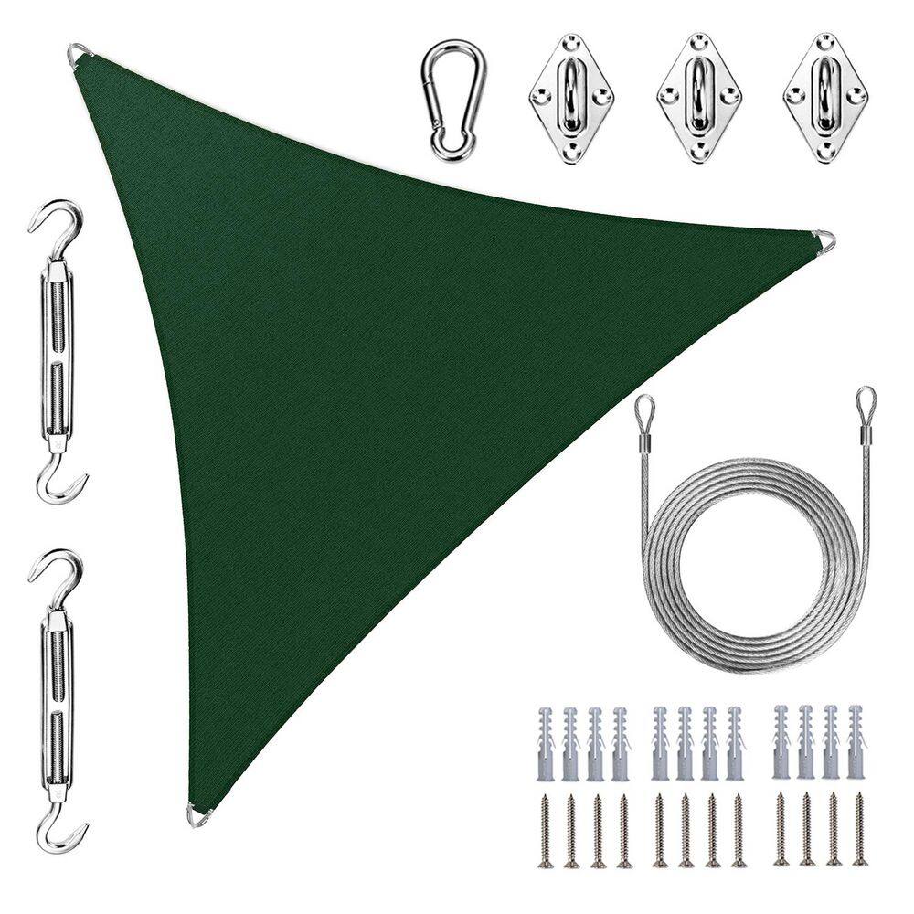 AMGO Pro Ring 20 ft. x 20 ft. x 20 ft. Triangle Sun Shade Sail with Hardware Kit and Rope-Green ...