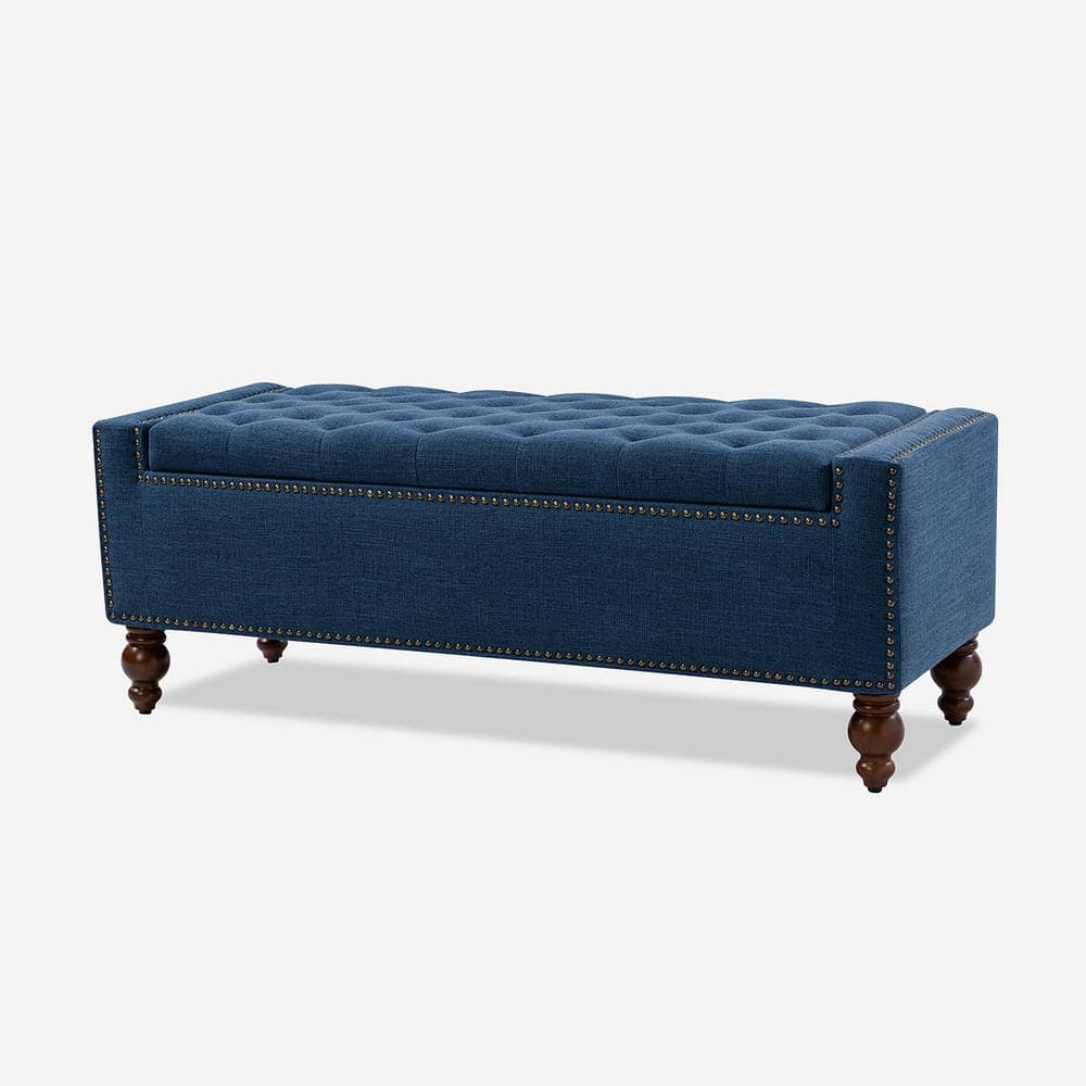 JAYDEN CREATION Eduard Navy Classic Style Upholstered Flip Top Storage ...