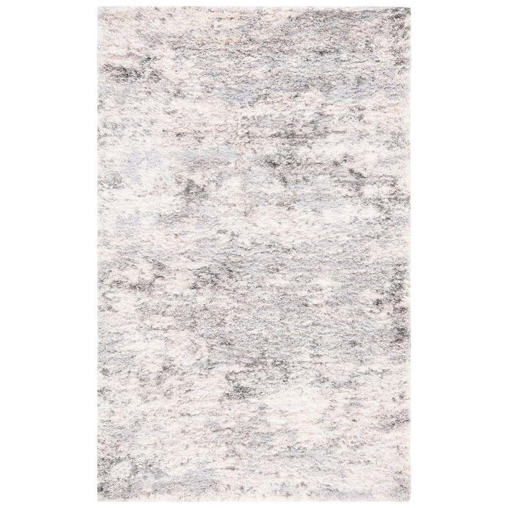SAFAVIEH Berber Shag 3 ft. x 5 ft. Ivory/Gray Distressed Abstract Area ...