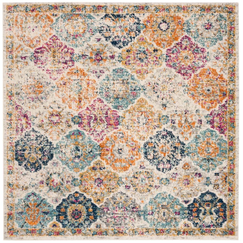 SAFAVIEH Madison Cream/Multi 4 ft. x 4 ft. Square Border Area Rug ...