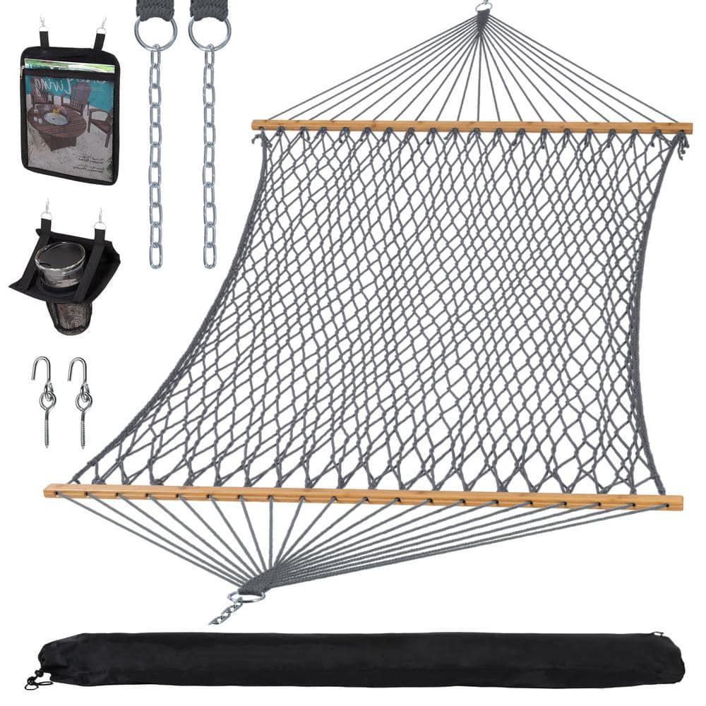 Angel Sar 13 ft. 2-Person Portable Rope Hammock with Spreader Bar, Tree ...