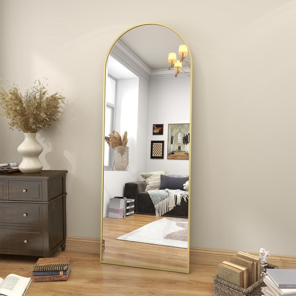 XRAMFY 21 in. W x 63 in. H Arched Gold Aluminum Alloy Framed Full ...