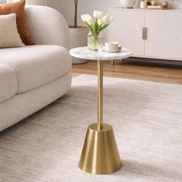 StyleCraft Aurelia 10 in. White Round Marble End Table ISF26695DS - The ...