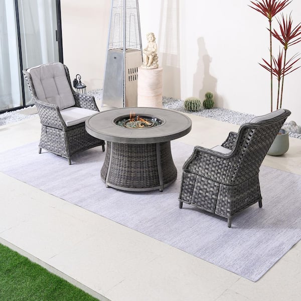 moda furnishings Asta 3-Piece Gray Wicker Aluminum Outdoor Fire Pit Set ...