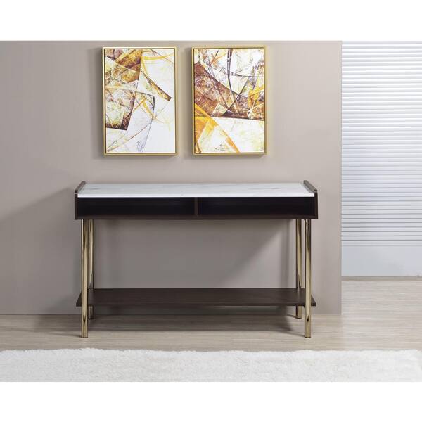 Steve Silver Carrie 47 in. Walnut Brown and White Rectangle Marble Top ...