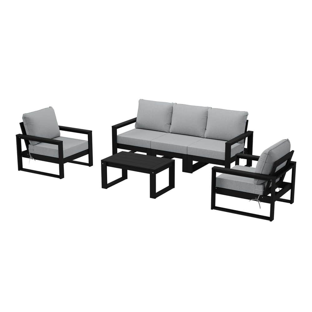 WESTIN OUTDOOR Endless Black Frame Light Gray Cushions 6-Piece HDPE ...
