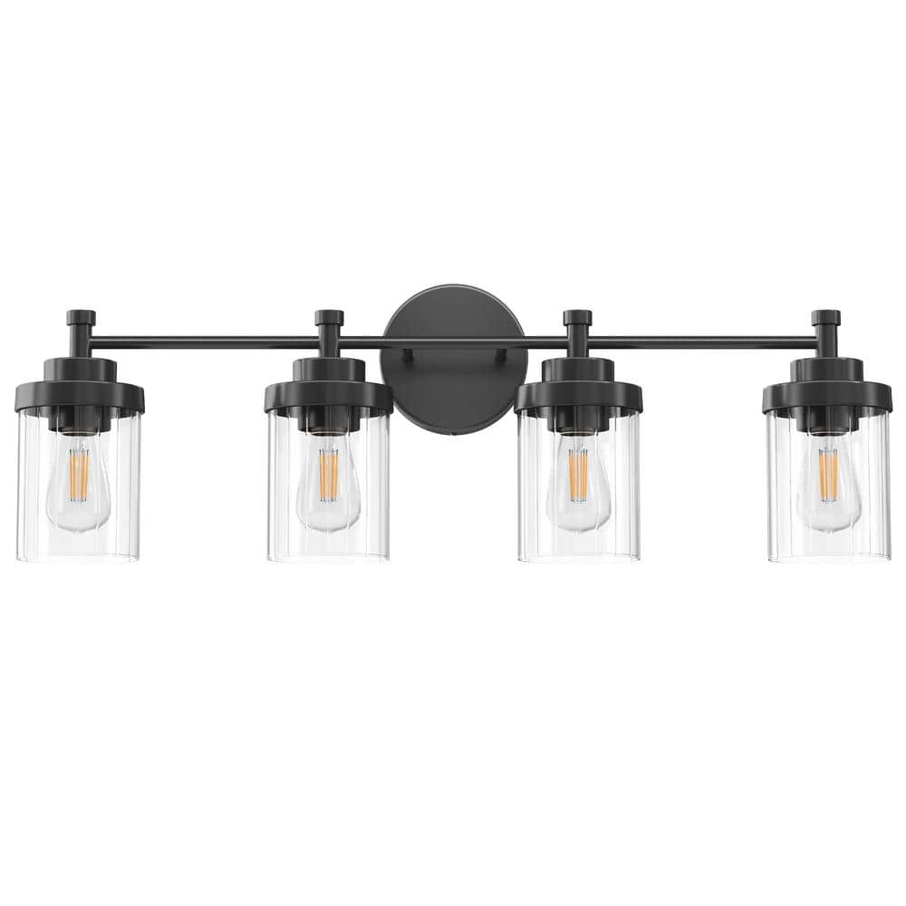 Merra 31.5 in. 4-Light Matte Black Modern Dimmable Vanity Light with ...