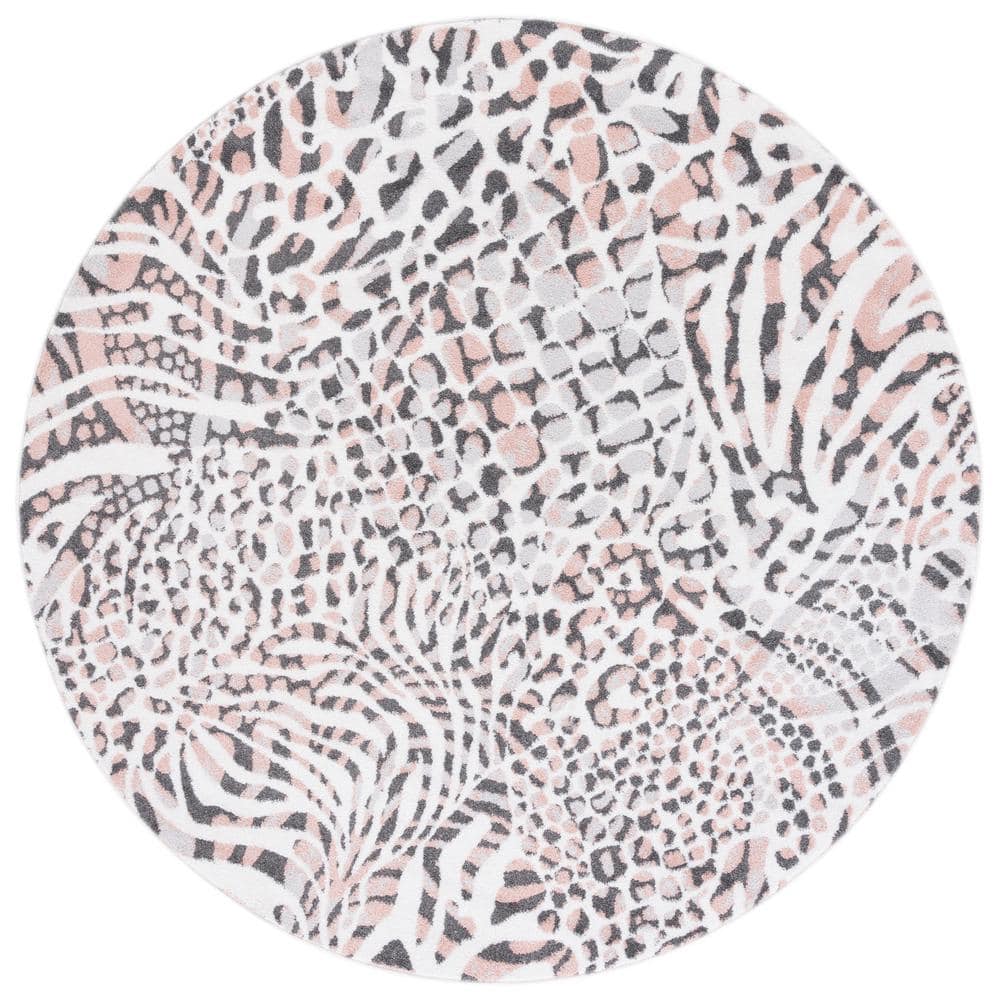 SAFAVIEH Amsterdam Ivory/Blush 7 ft. x 7 ft. Animal Print Round Area ...