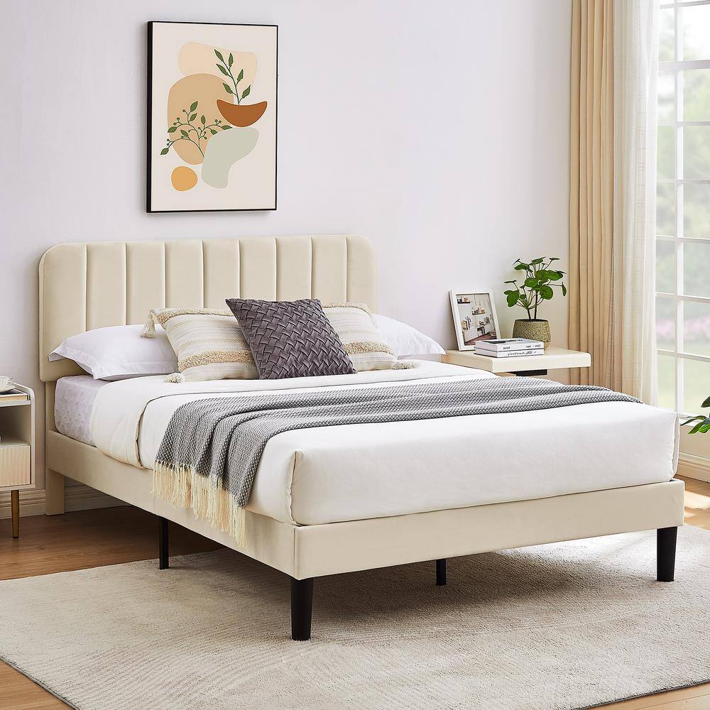 VECELO Upholstered Bed Frame, Full Platform Bed Frame with Adjustable ...