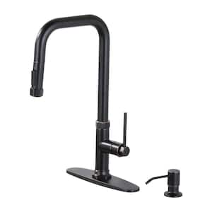 WOWOW Brass Single Handle Pull Down Sprayer Kitchen Faucet with Soap Dispenser in Oil Rubbed ...