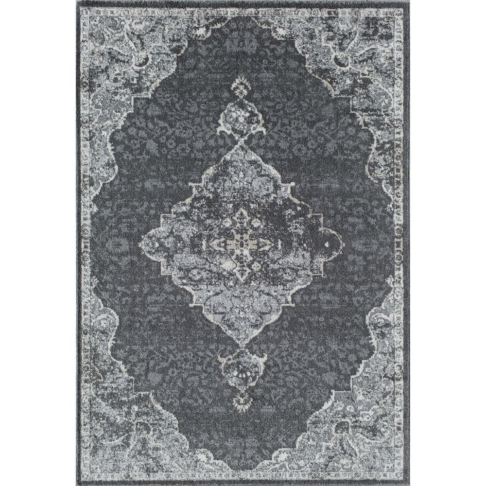 Rugs America Hailey Black Velvet Petunia Gray 5 ft. x 7 ft. Area Rug ...