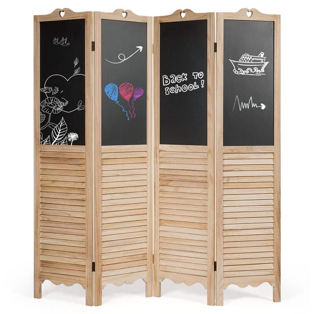 Costway 4-Panel 68 in. Tall Natural Folding Room Divider Screen w ...