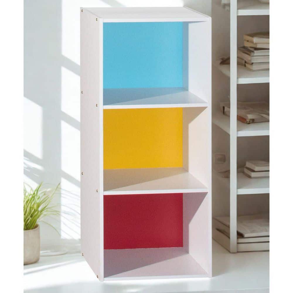 L'Baiet 35.6 in. Tall Rainbow Wood 3-Shelf Bookcase with Open Storage 3 ...