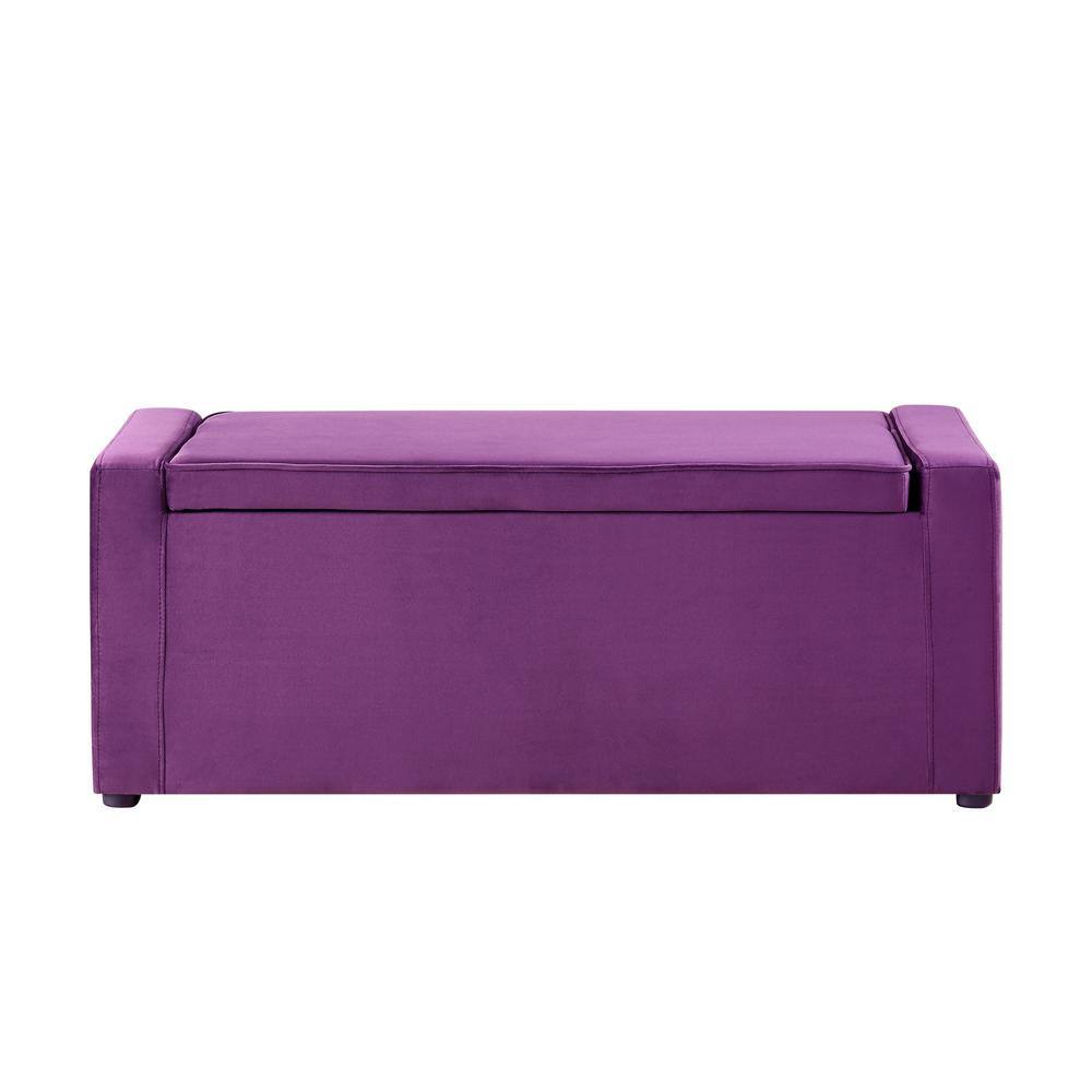 HomeRoots Amelia Purple 46.5 in. Velvet Bedroom Bench Backless ...