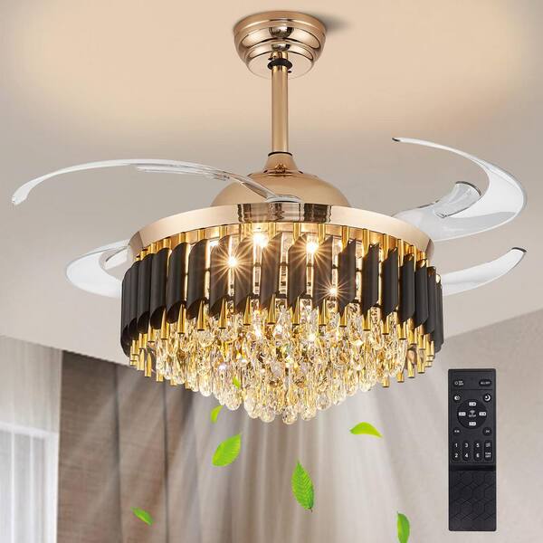 Pacific Core Large Luxury 52 in. Indoor Black and Gold Crystal Ceiling ...