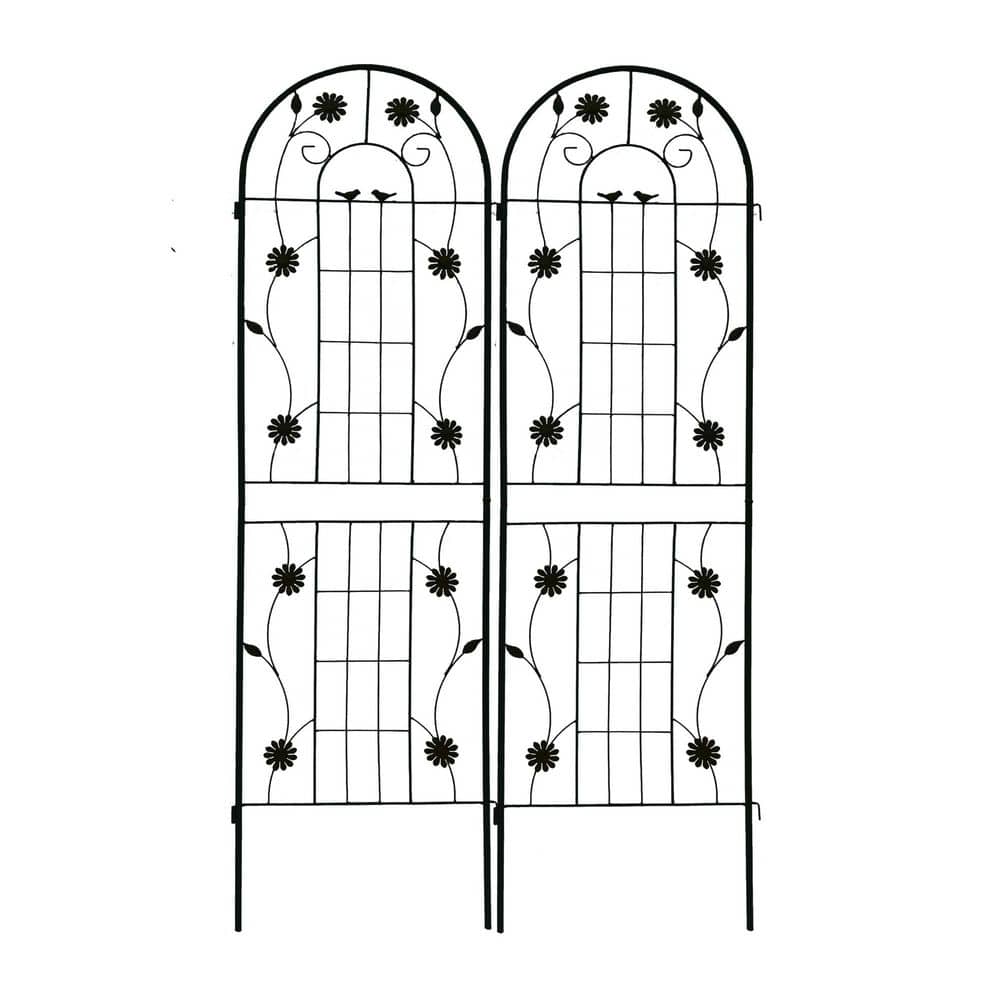 2-Pack Rustic 71 in. Black Iron French Country Garden Trellis with Rust ...