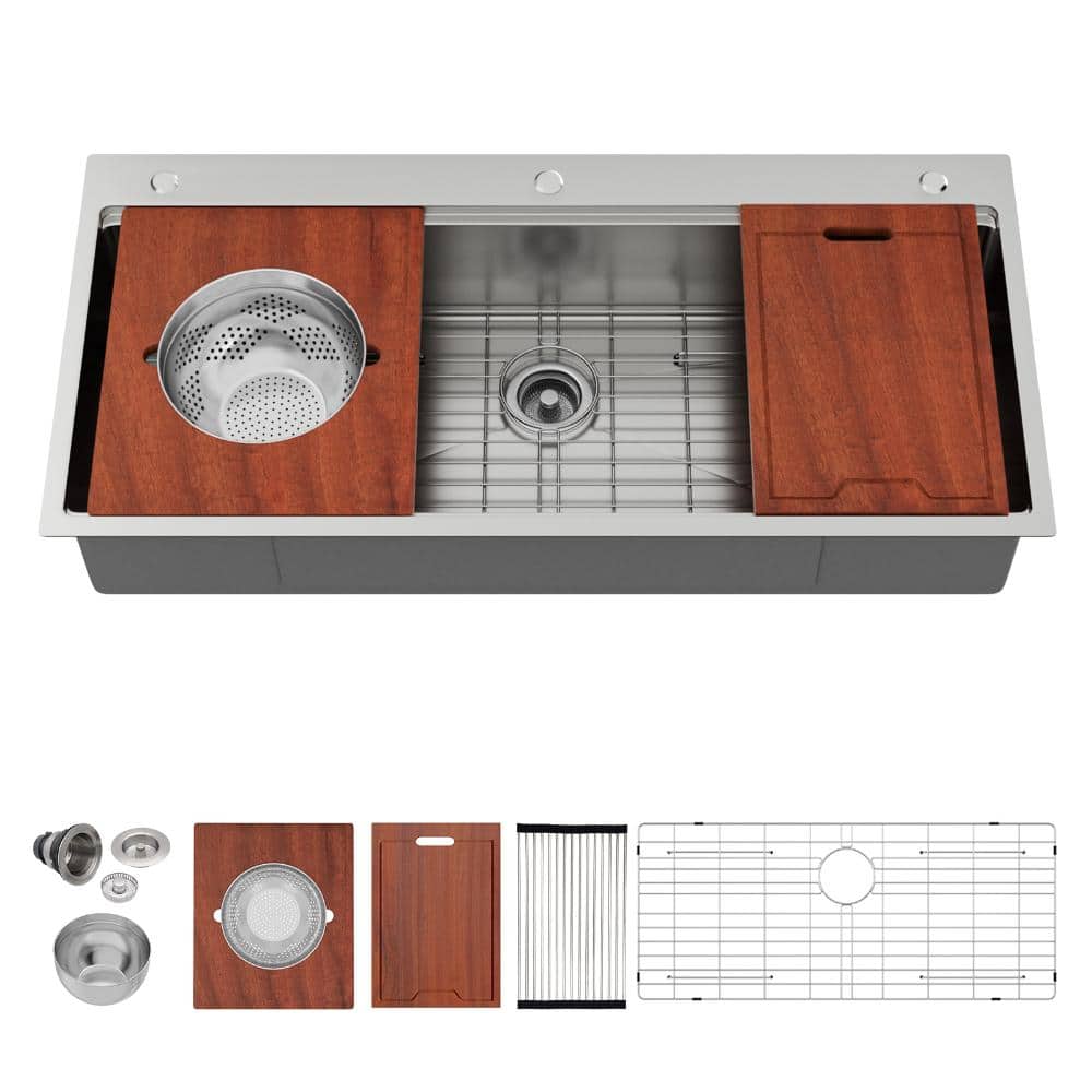 LORDEAR 45" x 22" Drop In Workstation Kitchen Sink 16 Gauge Stainless ...
