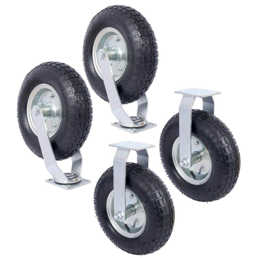 Angel Sar 4-Piece 12 in. Pneumatic Caster Wheels (2-Piece Swivel and 2 ...