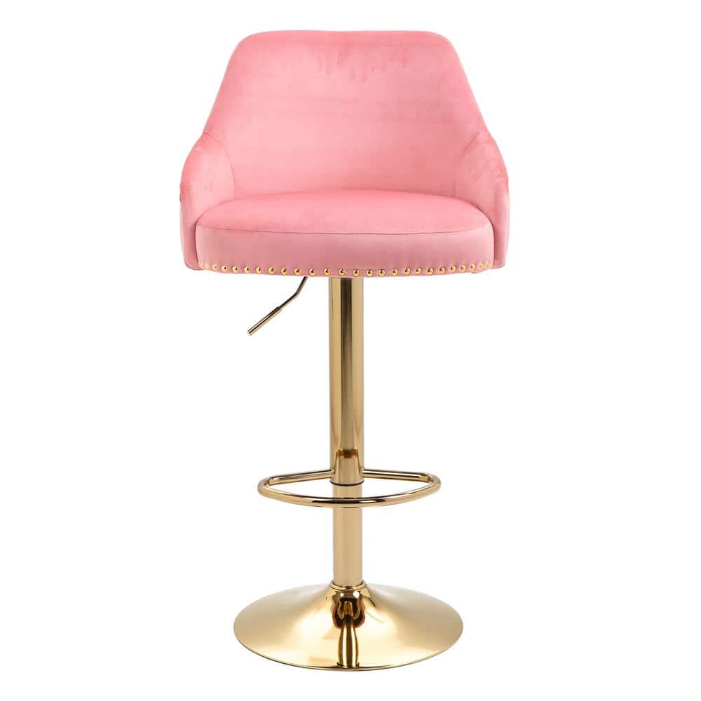 44.9 in. Pink Bar Stools with Back and Footrest Counter Height Dining ...