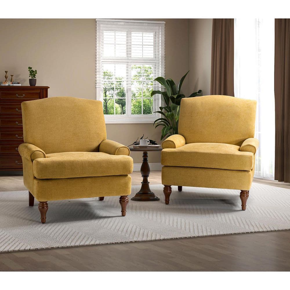 JAYDEN CREATION Bastien Mustard Armchair with Wooden Legs (Set of 2 ...