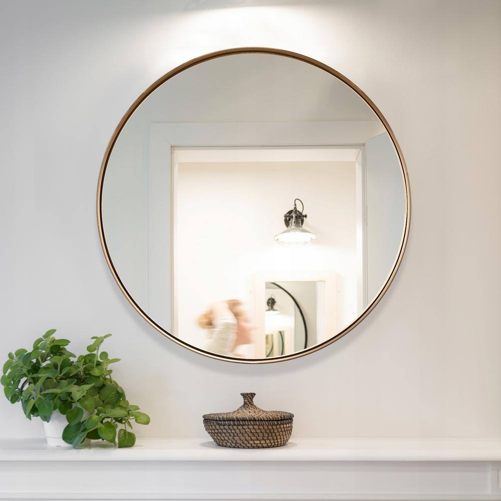 PRIMEPLUS 24 in. W x 24 in. H Medium Round Mirror Metal Framed Mounted ...
