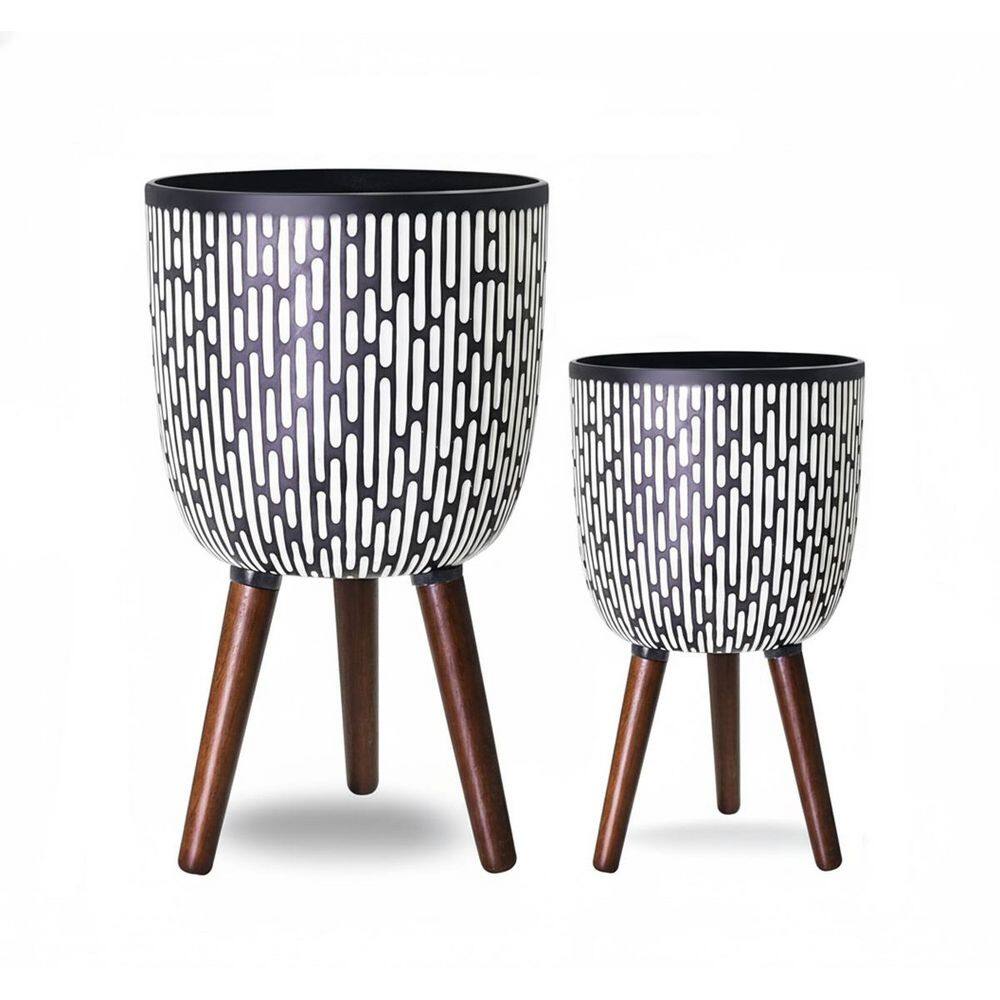 Unbrand 2-Set Mid-Century Large Planters with Stand (10/12 in. Boho ...