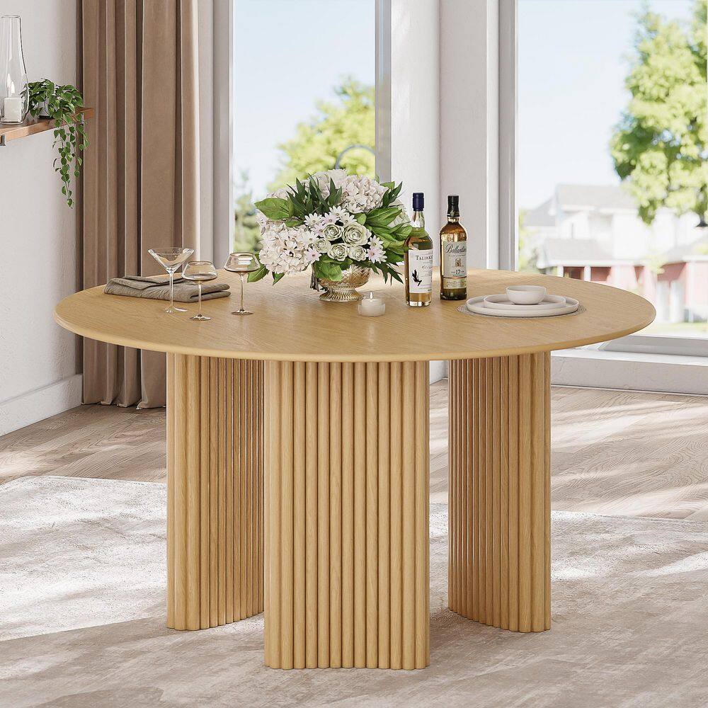 Round Natural Wooden Solid Wood 3 Legs 52 in. Wood Pedestal Base Dining ...