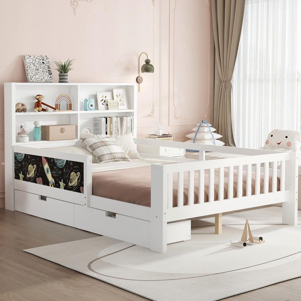 Noble House Faylinn Modern White Wood Frame Full Size Platform Bed with ...