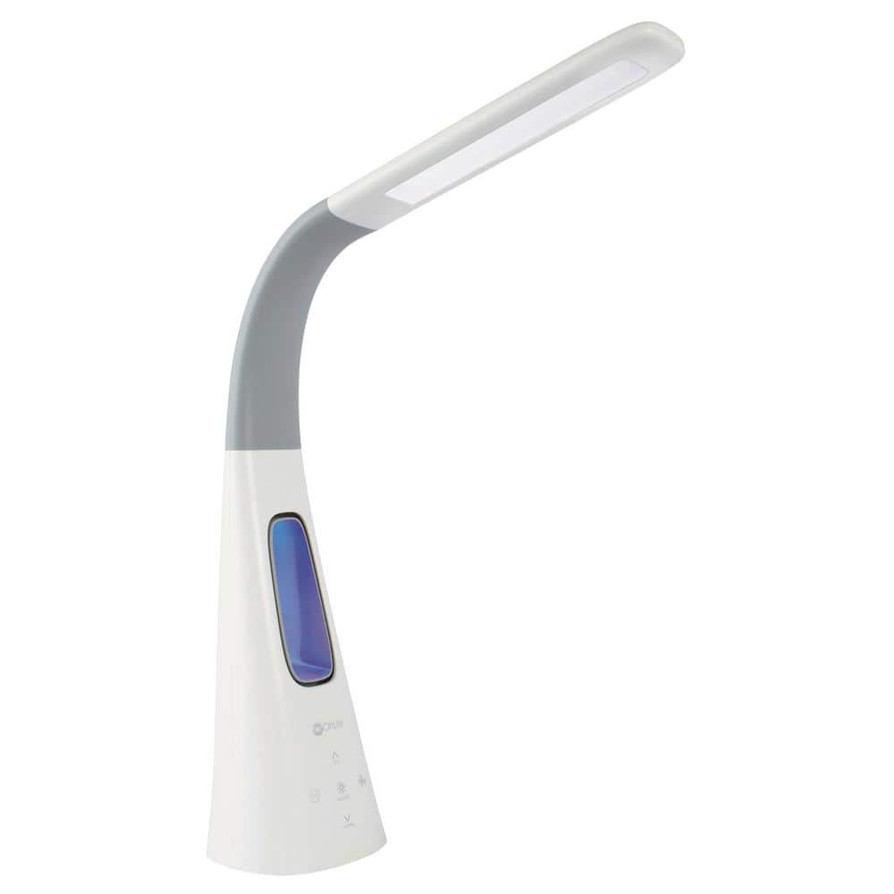 OttLite 26.5 in. Grey Cool Breeze Fan LED Desk Lamp White F26WG9-SHPR ...