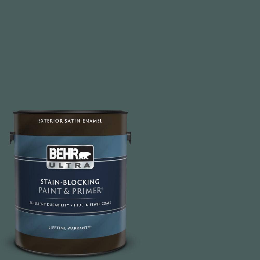 BEHR ULTRA 1 gal. #490F-7 Jungle Green Satin Enamel Exterior Paint ...