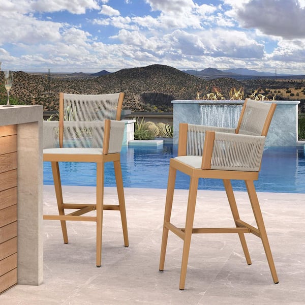 PURPLE LEAF Modern Wicker Outdoor Bar Height Outdoor Bar Stools with ...