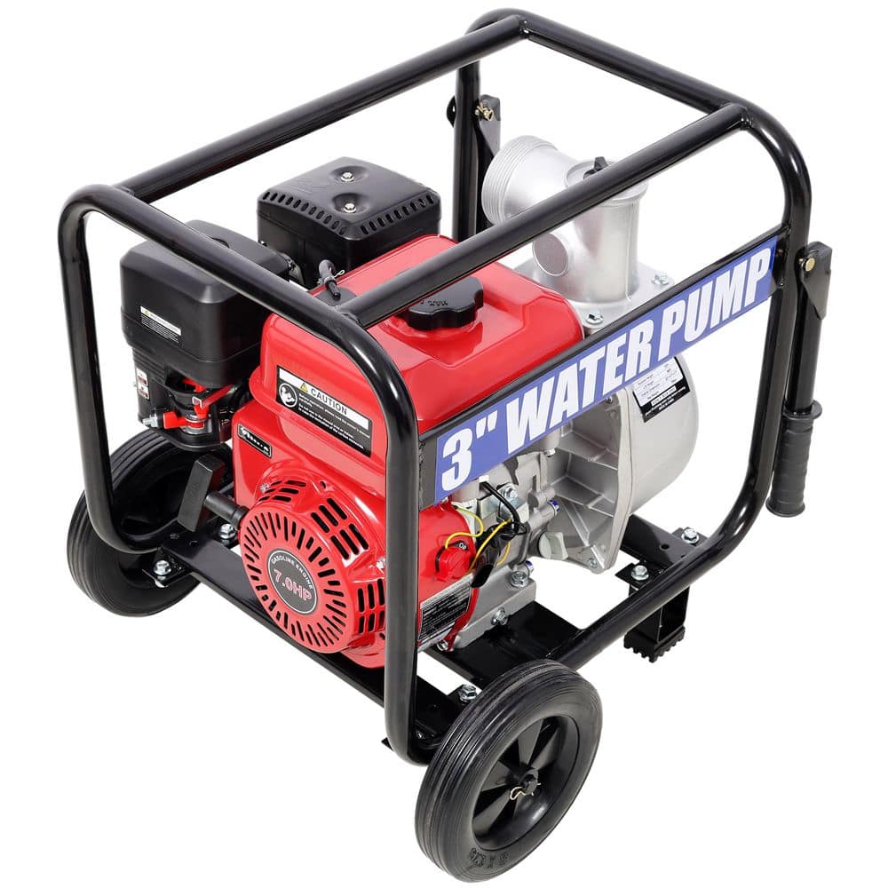 Powered Water Pump, 3 in. NPT Inlet & Outlet, Portable Pump w/ Wheels ...