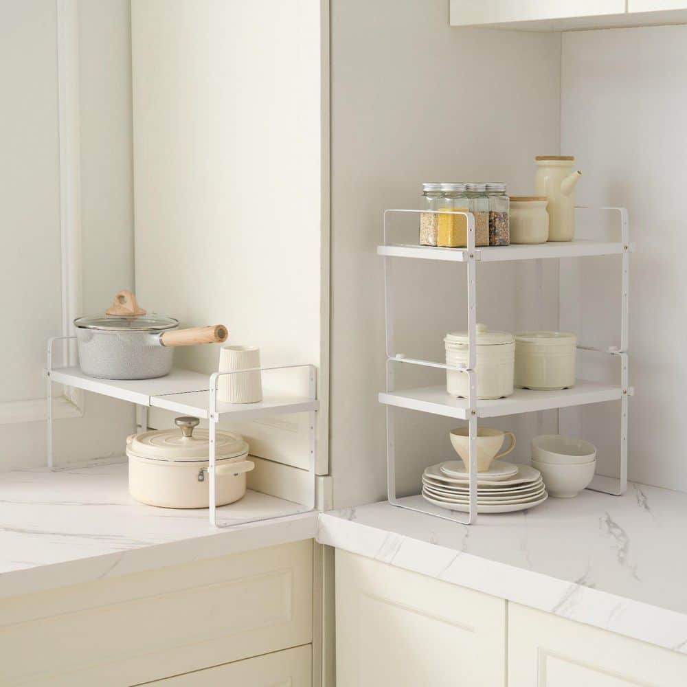 Siavonce 2-Tier Cabinet Organizer Shelf Counter Shelves Steel Kitchen ...