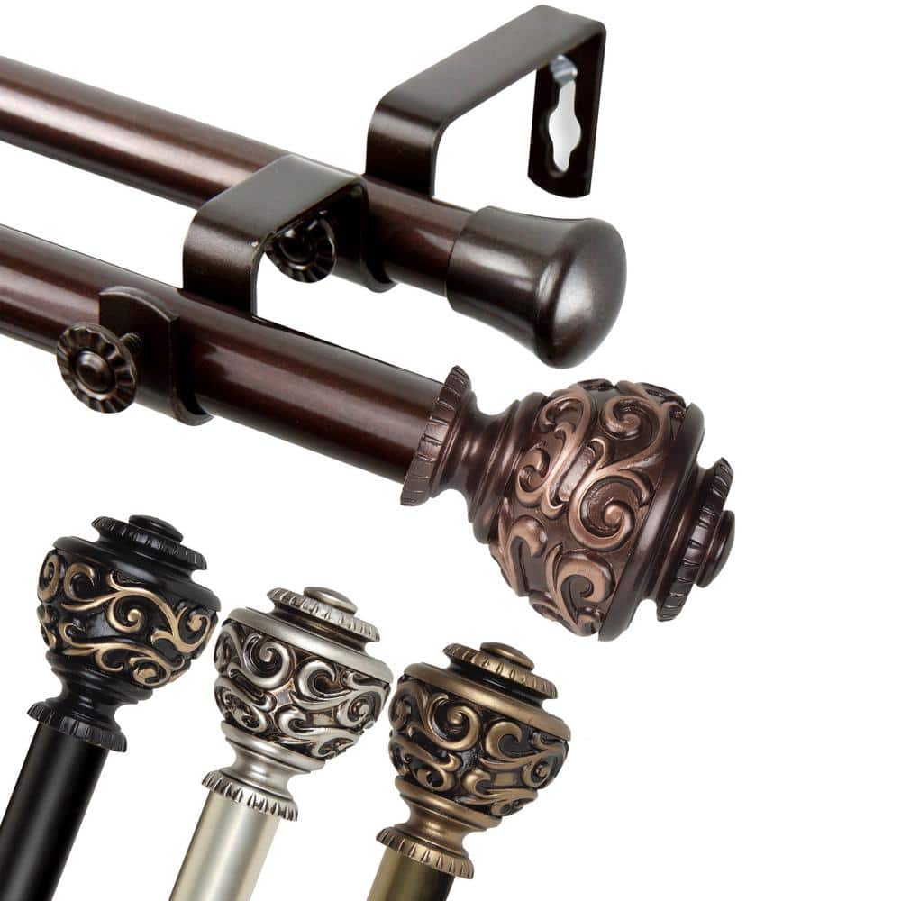 EMOH 48 in. to 84 in Adjustable 13/16 Dia Double Curtain Rod in Antique ...