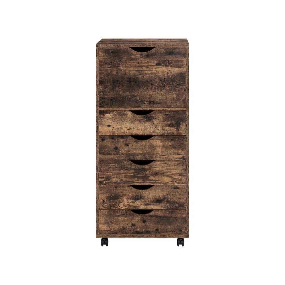 HOMESTOCK Rustic Brown, 6-Drawer with Shelf, 41 in. H x 16 in. W x 19 ...
