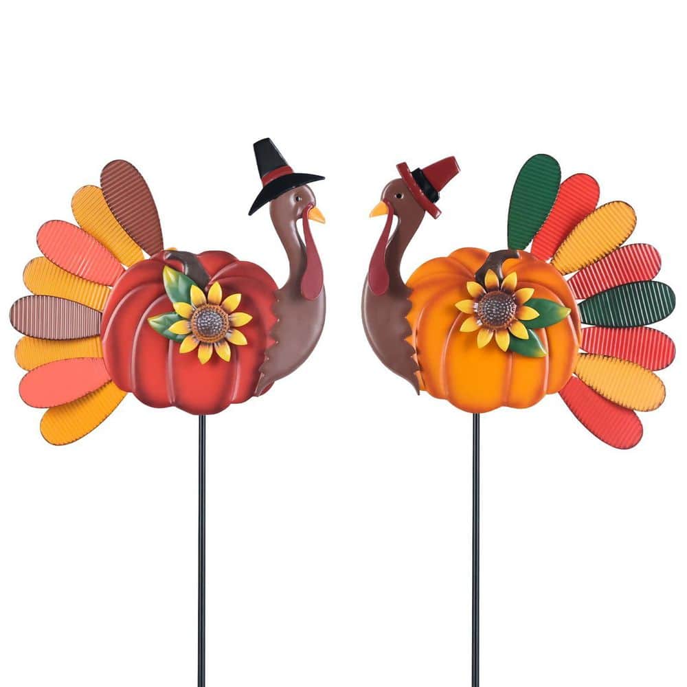 OGETFUUR 2-Piece 15 x 34.6 in. Metal Thanksgiving Turkey Decorative ...