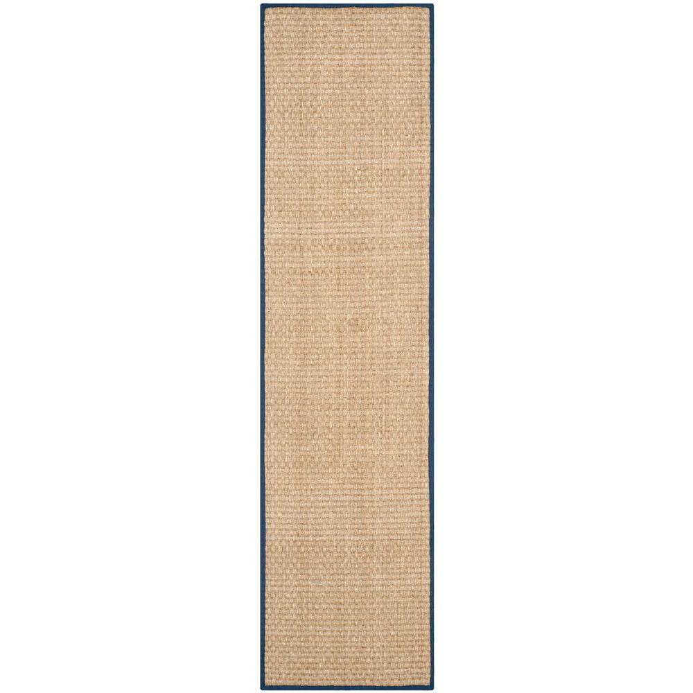 SAFAVIEH Natural Fiber Natural/Blue 3 ft. x 18 ft. Border Woven Runner ...